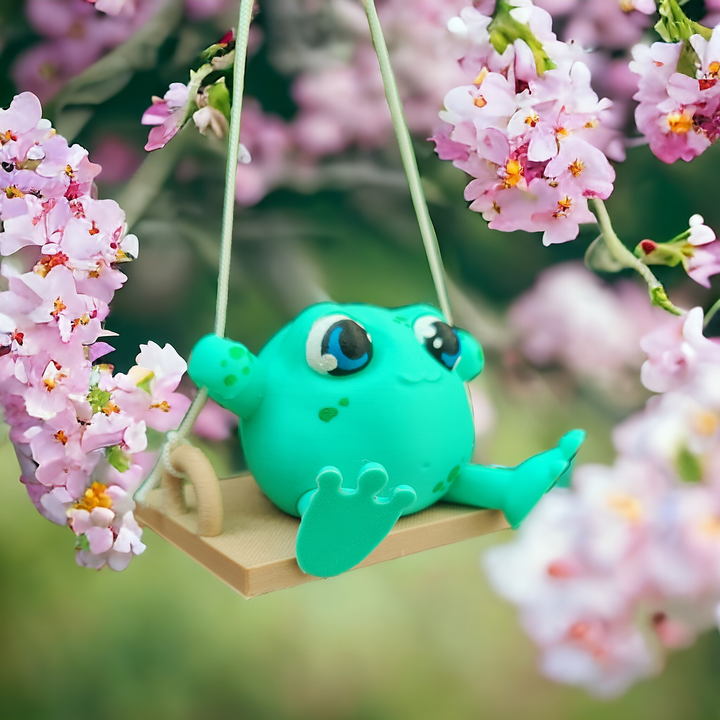 3D Printable Frog on a Swing by 3DJPDESIGNS